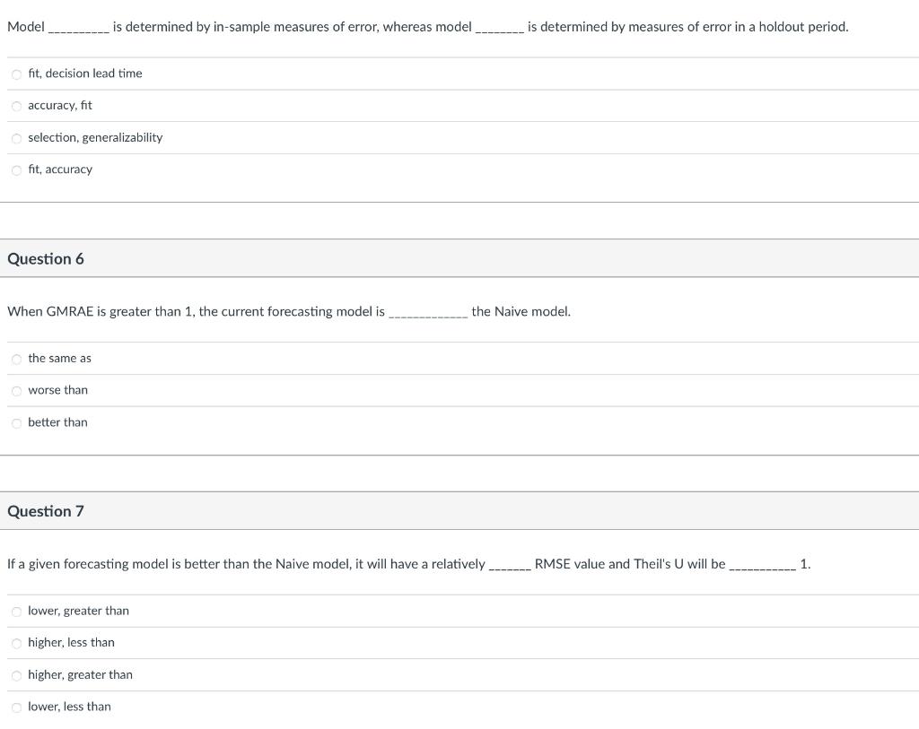 Solved Model is determined by in-sample measures of error, | Chegg.com