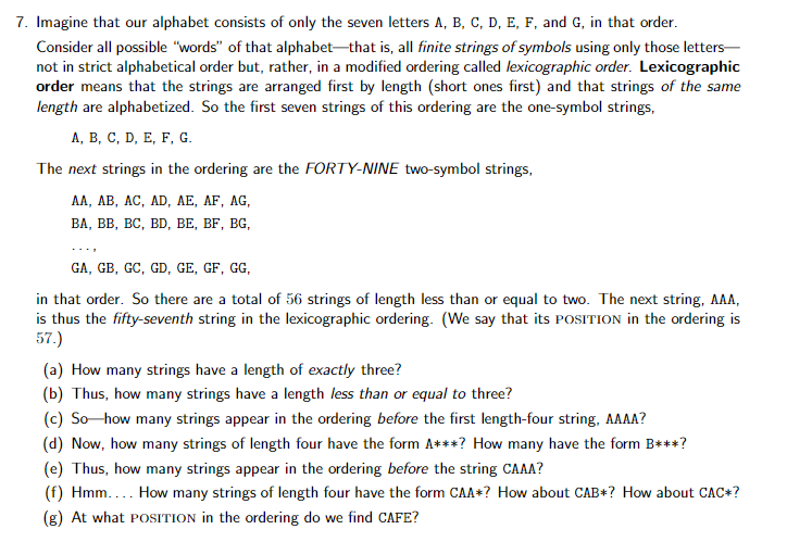 Solved 7. Imagine that our alphabet consists of only the | Chegg.com