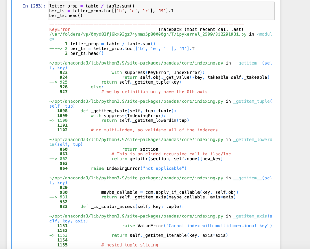 In [253] letter_prop= table / table.sum() ber_ts= | Chegg.com