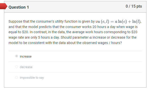 Solved Suppose that the consumer's utility function is given | Chegg.com