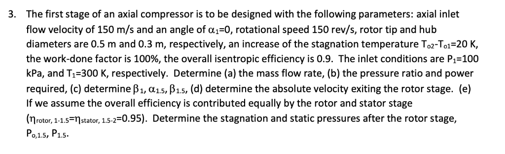 Solved The first stage of an axial compressor is to be | Chegg.com