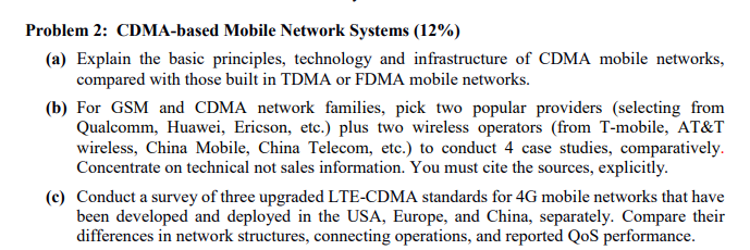 Solved Problem 2: CDMA-based Mobile Network Systems (12%) | Chegg.com