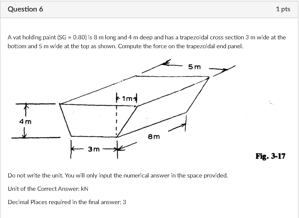 Solved Question 6 1 pts A vat holding paint (SG = 0.80) is 8 | Chegg.com