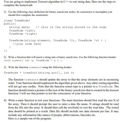 Solved You are going to implement Treesort algorithm in C++ | Chegg.com