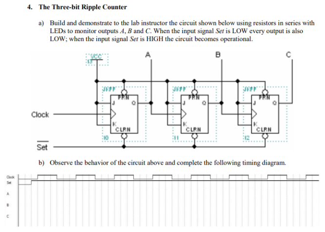 Solved 4. The Three-bit Ripple Counter a) Build and | Chegg.com