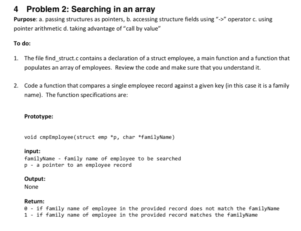 Solved 4 Problem 2: Searching in an array Purpose: a. | Chegg.com