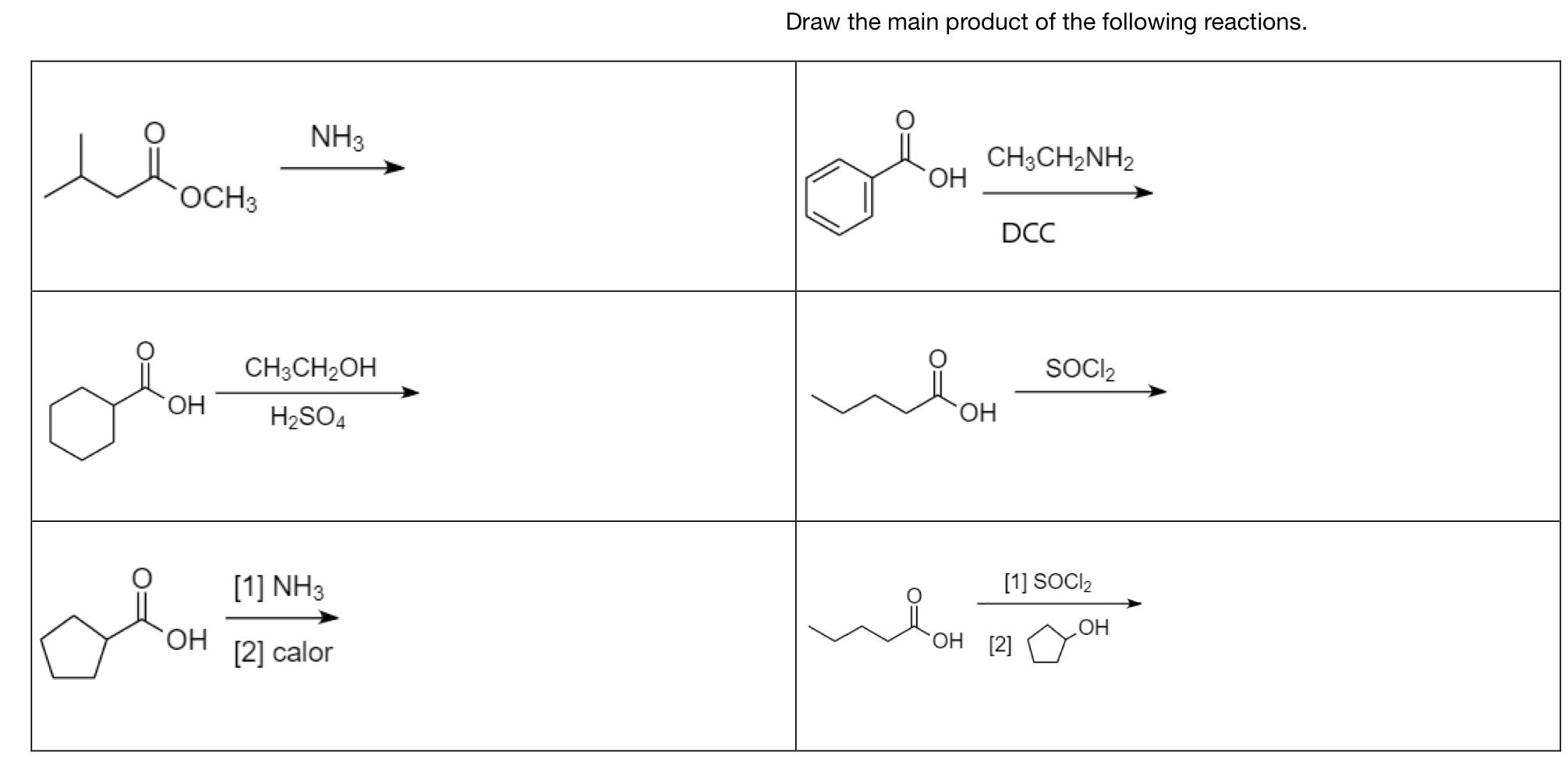 Solved Draw the main product of the following reactions. NH3 | Chegg.com