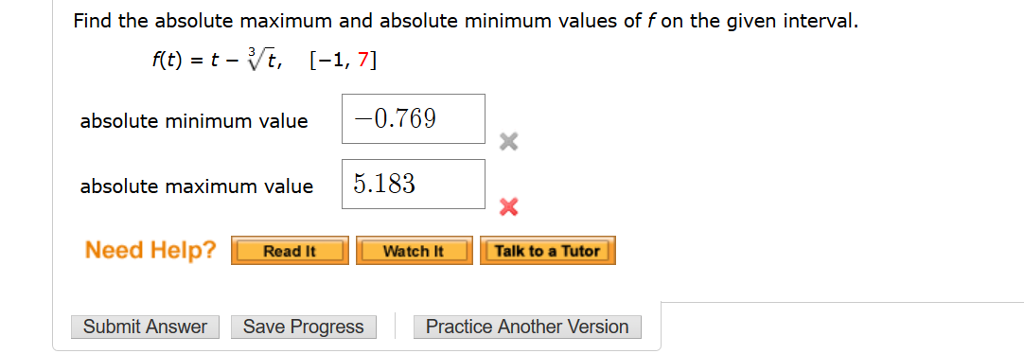 Solved Find the absolute maximum and absolute minimum values | Chegg.com