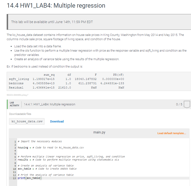 Solved 14.4 ﻿HW1_LAB4: Multiple regressionThis lab will be | Chegg.com