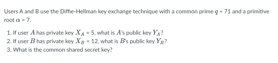 Solved Users A and B use the Diffie-Hellman key exchange | Chegg.com