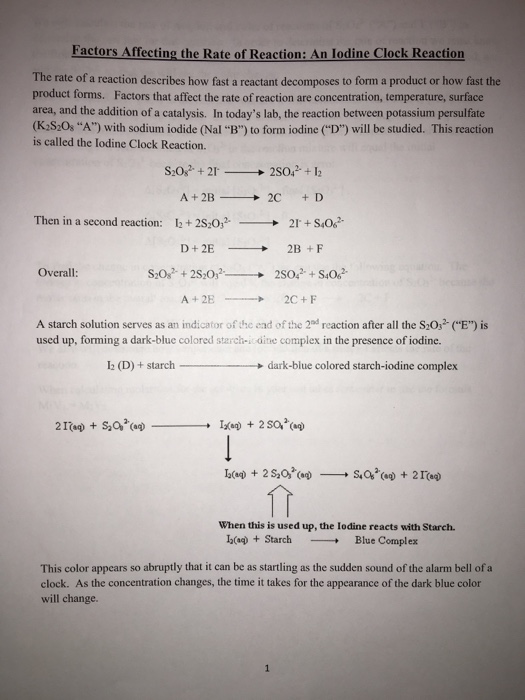 Solved Factors Affecting the Rate of Reaction: An Iodine | Chegg.com