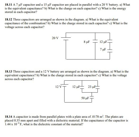 Solved 18.11 A 7μF capacitor and a 15μF capacitor are placed | Chegg.com