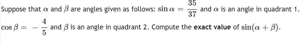 Solved Suppose that α and β are angles given as follows: | Chegg.com