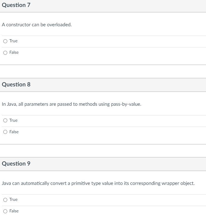 Solved Question 7 A constructor can be overloaded. True | Chegg.com