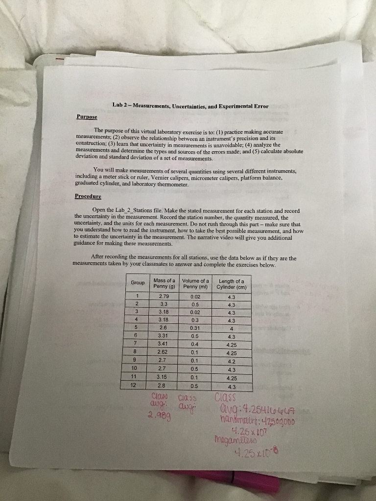 Solved Lab 2 - Measurements, Uncertainties, and Experimental | Chegg.com