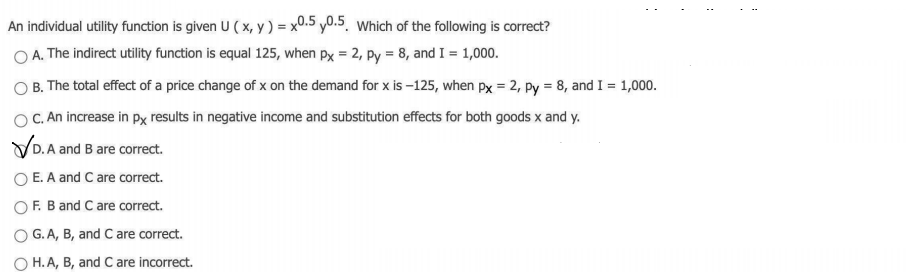 Solved Individual Utility Function Is Given U X Y X0 5y0 5