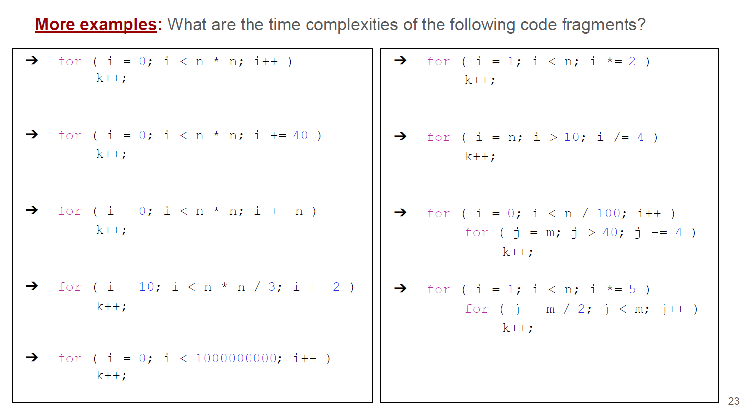 Solved More examples: What are the time complexities of the | Chegg.com