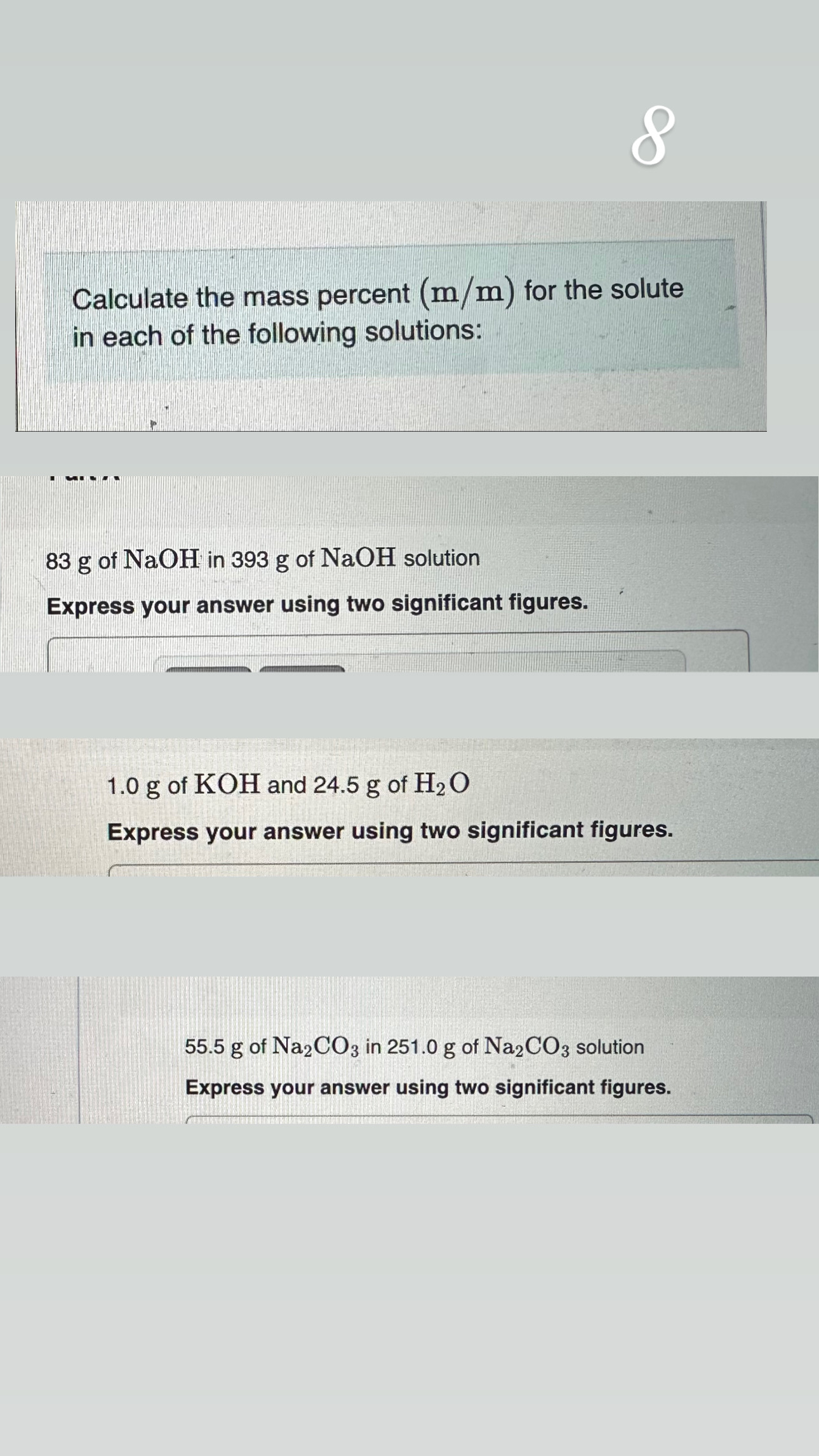 Solved Calculate the mass percent (m/m) for the solute in | Chegg.com