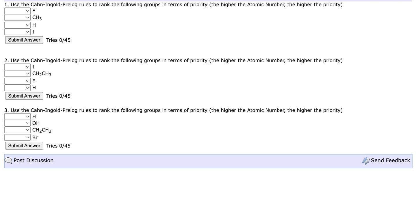 Solved 1. Use the Cahn-Ingold-Prelog rules to rank the | Chegg.com
