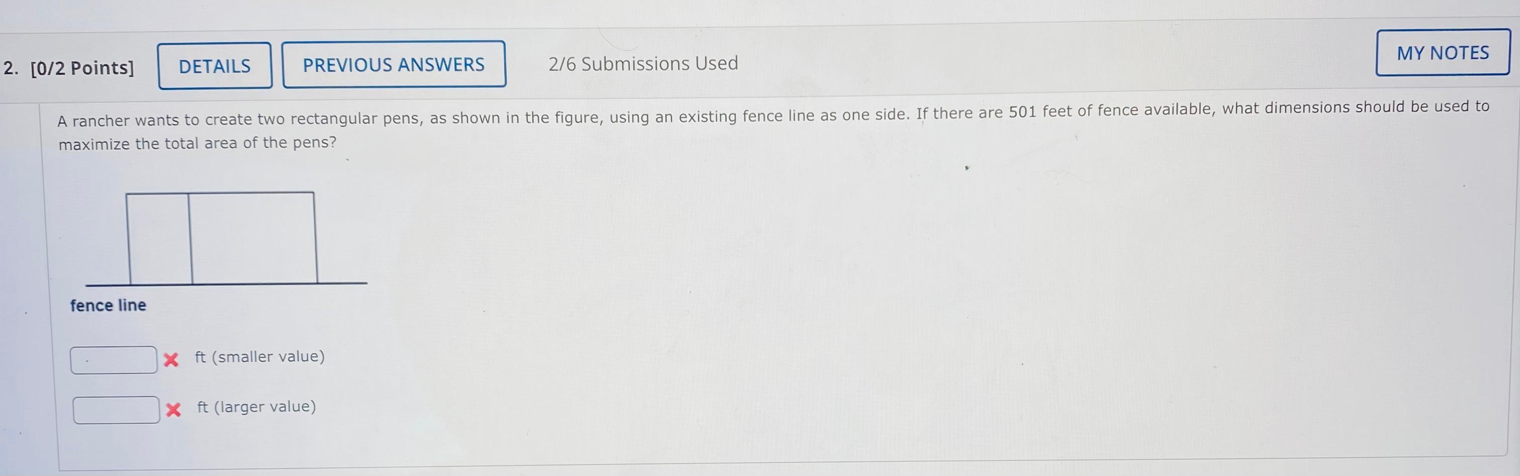 Solved maximize the total area of the pens? fence line ft | Chegg.com