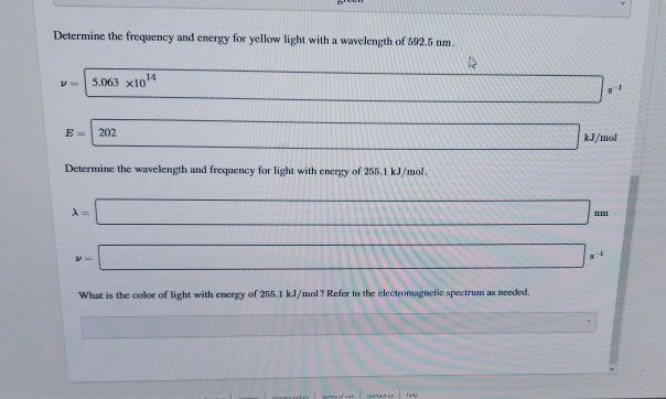 Solved Determine the frequency and energy for light with a | Chegg.com