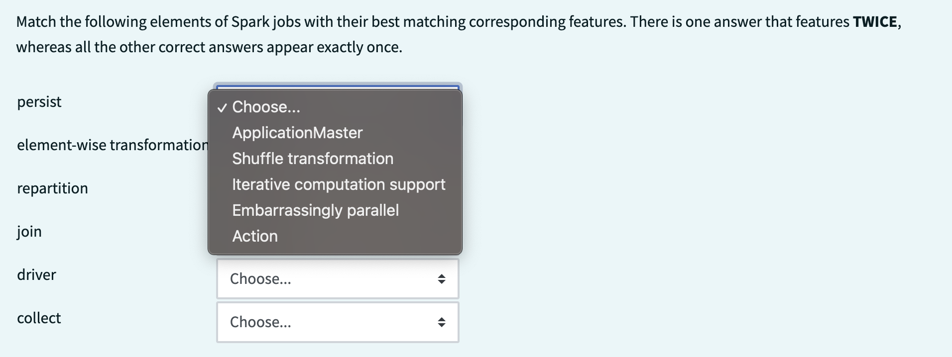 Solved Match the following elements of Spark jobs with their | Chegg.com