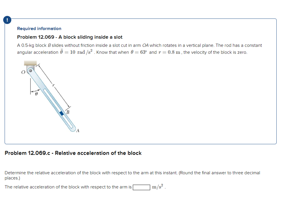 Solved Problem 12.069.c - ﻿Relative acceleration of the | Chegg.com