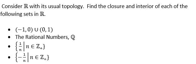 Solved Consider R with its usual topology. Find the closure | Chegg.com