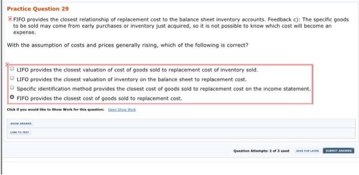 Solved Practice Question 29 FIFO provides the closest | Chegg.com
