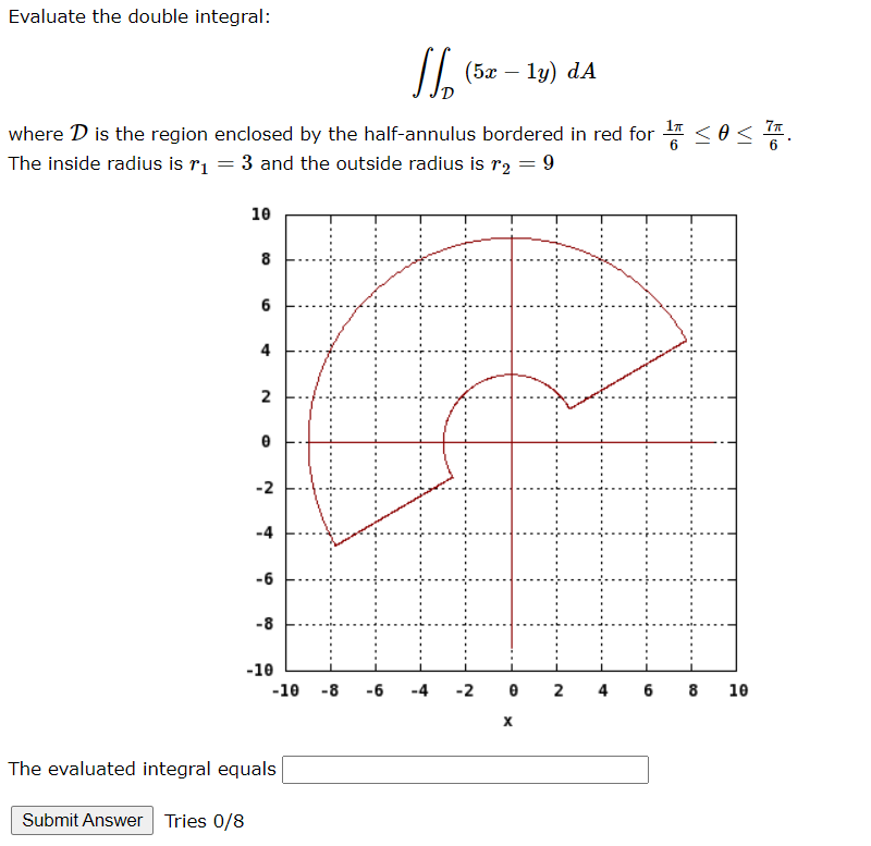 Solved Evaluate the double integral: ∬D(5x−1y)dA where D is | Chegg.com