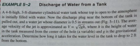 Solved EXAMPLE 5-2 Discharge of Water from a Tank A | Chegg.com