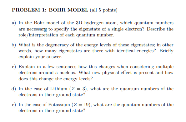 Solved PROBLEM 1: BOHR MODEL (all 5 points) a) In the Bohr | Chegg.com