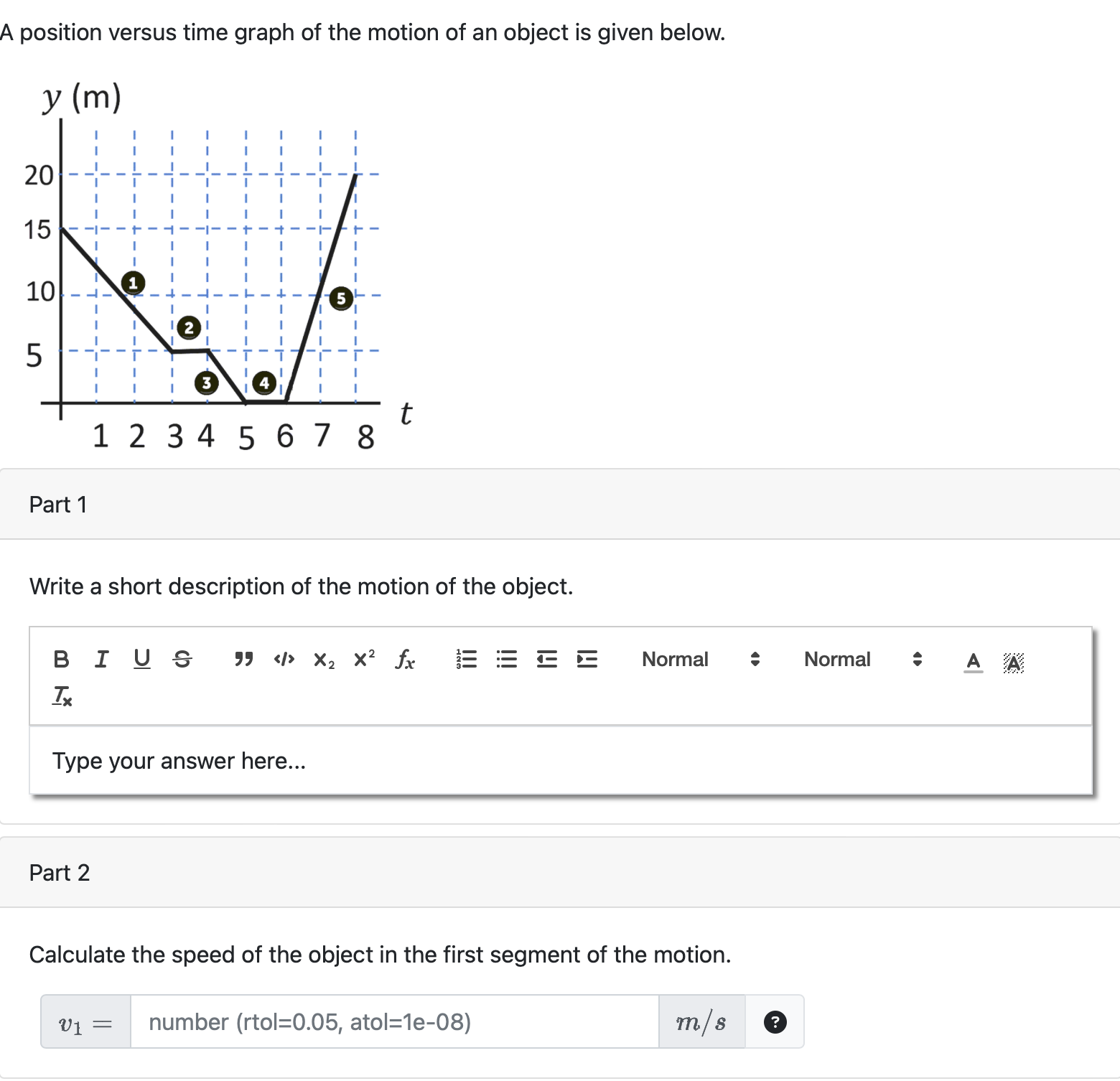 Solved A position versus time graph of the motion of an | Chegg.com