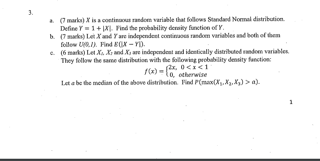 Solved a. (7 marks) X is a continuous random variable that | Chegg.com