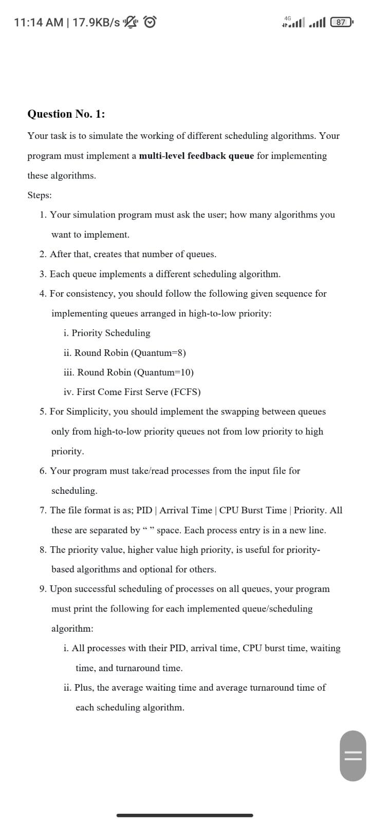 Solved 11:14 AM | 17.9KB/s C87 ااا ااا Question No. 1: Your | Chegg.com