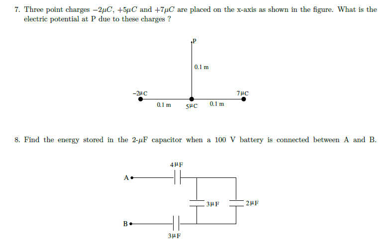Solved 7. Three point charges-2C, +54C and +7C are placed on | Chegg.com