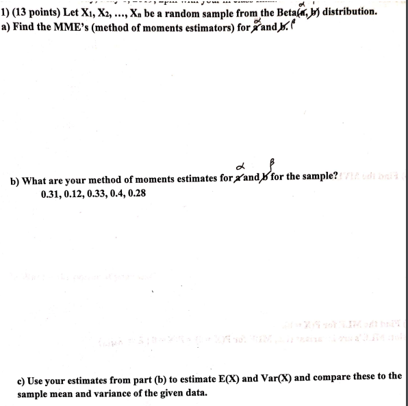 Solved 1) (13 points) Let Xi, X2,..., Xn be a random sample | Chegg.com