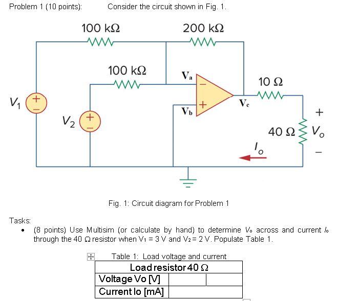 Solved Fig. 1: Circuit diagram for Problem 1 Tasks: - (8 | Chegg.com