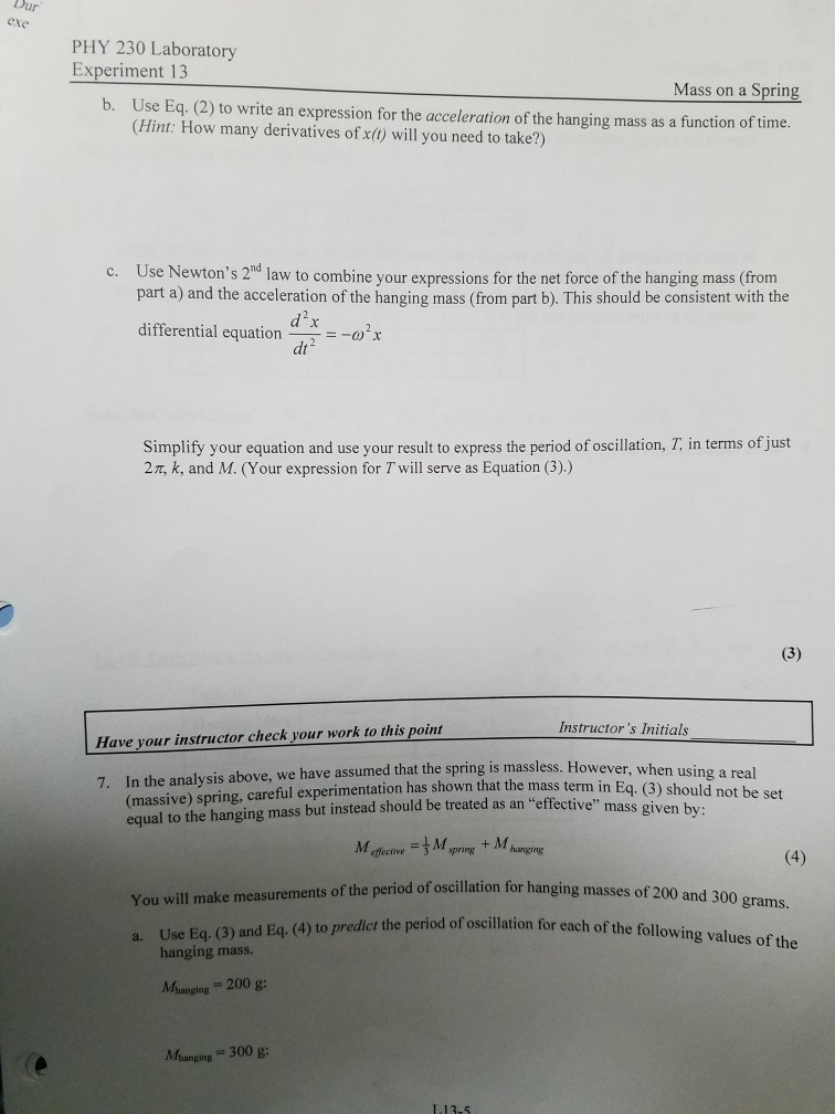 Solved vMass on a Spring Experiment 13 5. The composite | Chegg.com