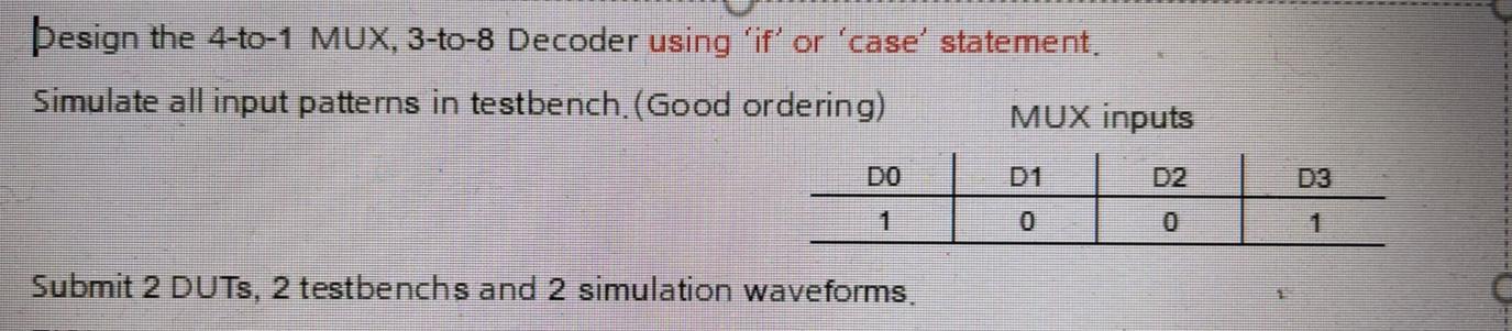 Solved þesign the 4-to-1 MUX, 3-to-8 Decoder using 'if' or | Chegg.com