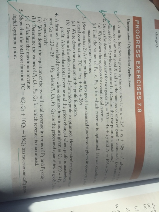 Solved changes) where PROGRESS EXERCISES 7.8 Optimisation: | Chegg.com