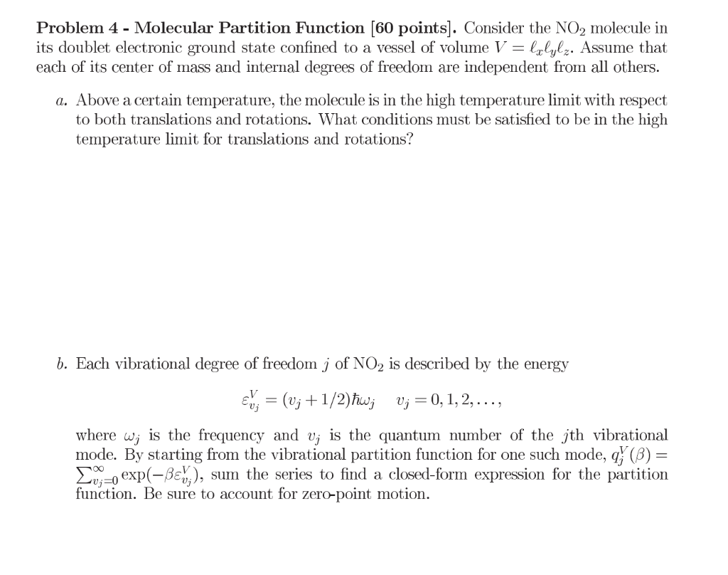 Solved Problem 4 - Molecular Partition Function (60 points). | Chegg.com