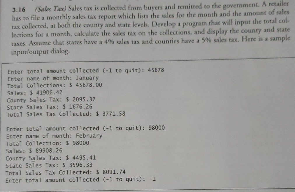 Solved . A retailer 3.16 (Sales Tax) Sales tax is collected | Chegg.com