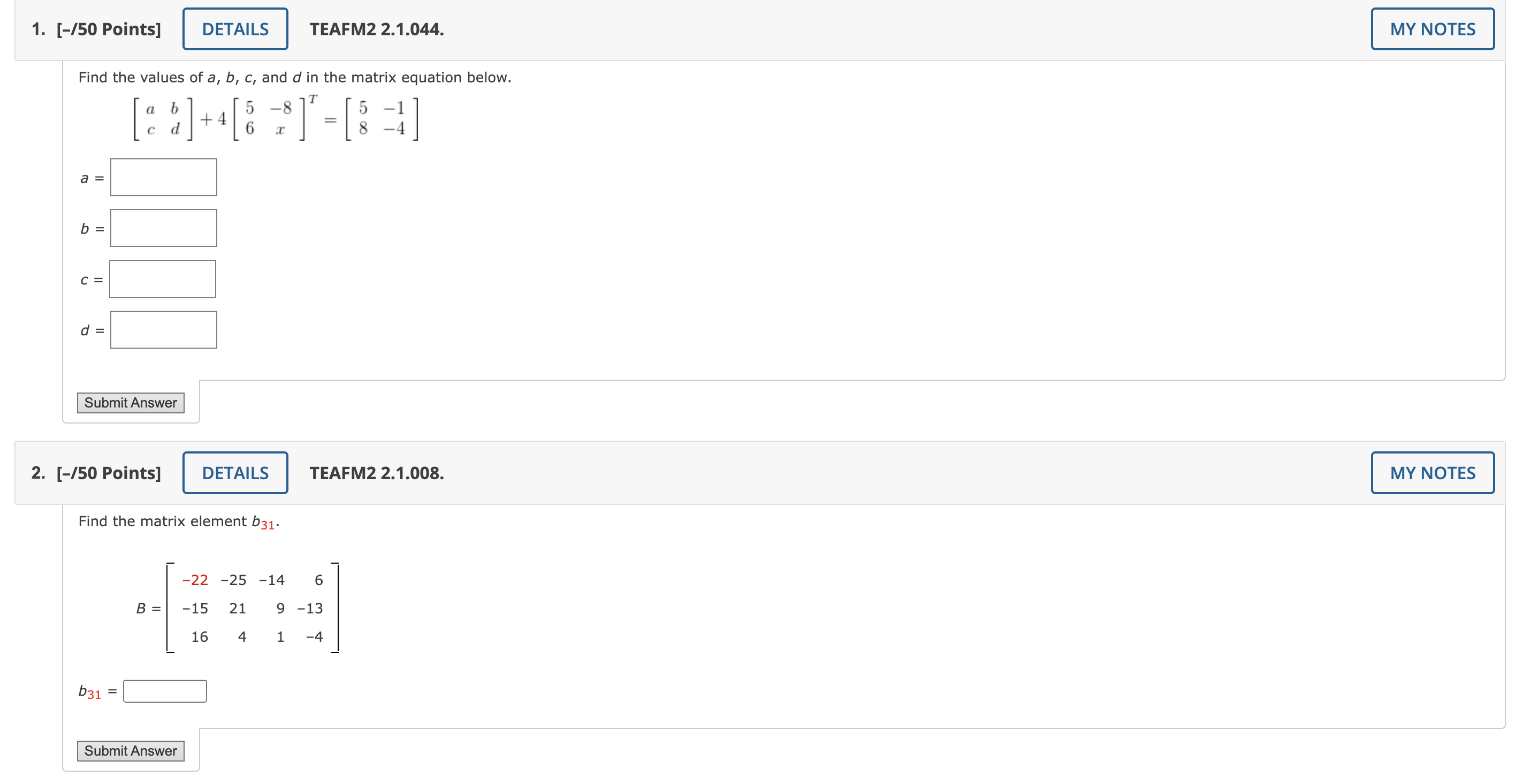 Solved Find the values of a,b,c, and d in the matrix | Chegg.com