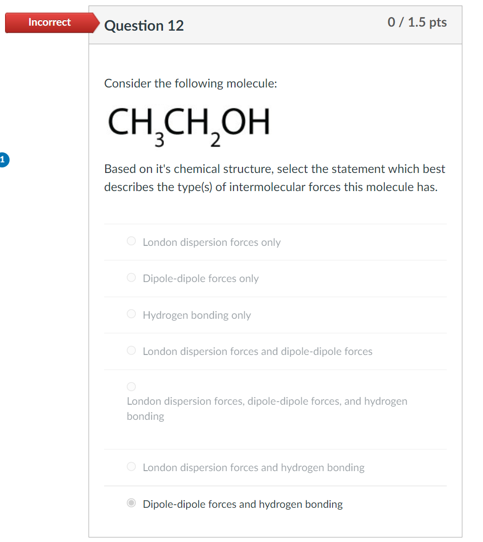 Solved Consider the following molecule: CH3CH2OH Based on | Chegg.com