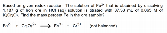 Solved Based on given redox reaction; The solution of Fe2+ | Chegg.com