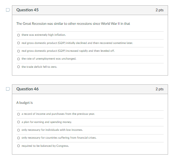 Solved Question 45 2 pts The Great Recession was similar to | Chegg.com
