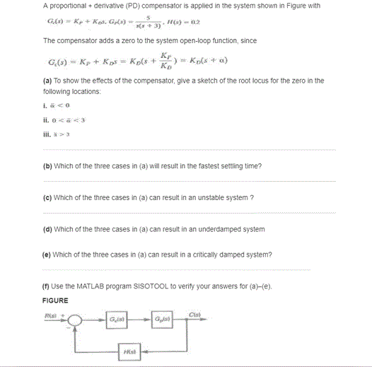 Solved A proportional+derivative (PD) compensator is applied | Chegg.com