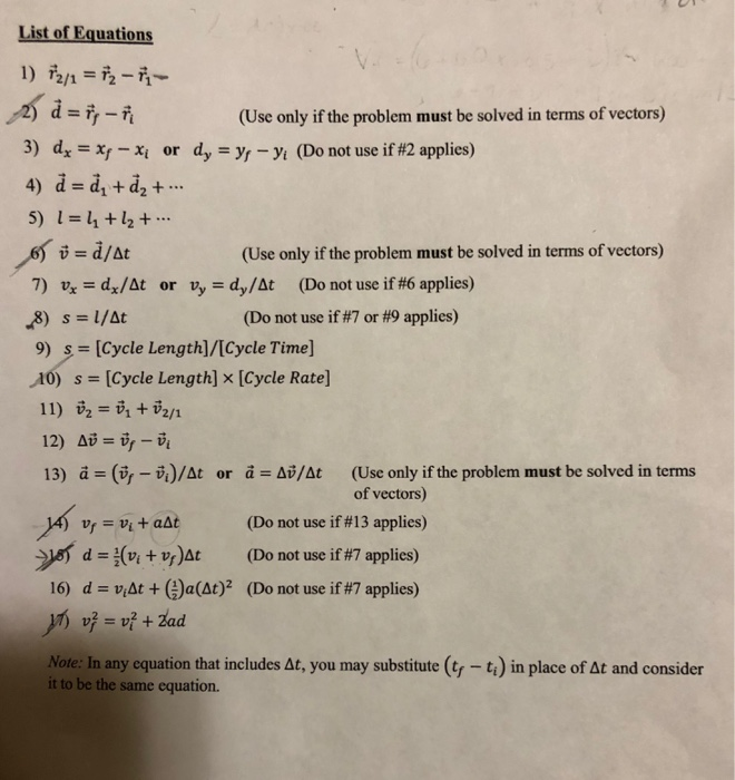 Solved List of Equations (Use only if the problem must be | Chegg.com