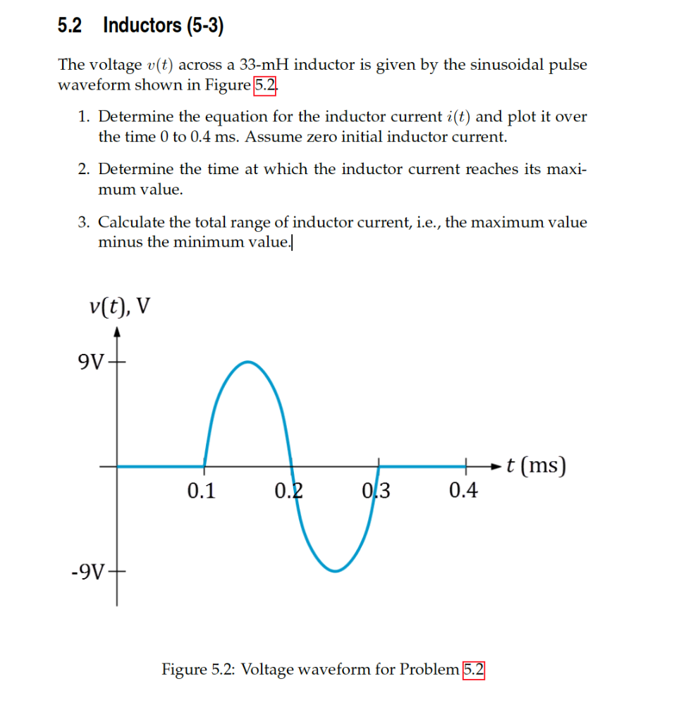 Solved 5.2 Inductors (5-3) The voltage v(t) across a 33-mH | Chegg.com